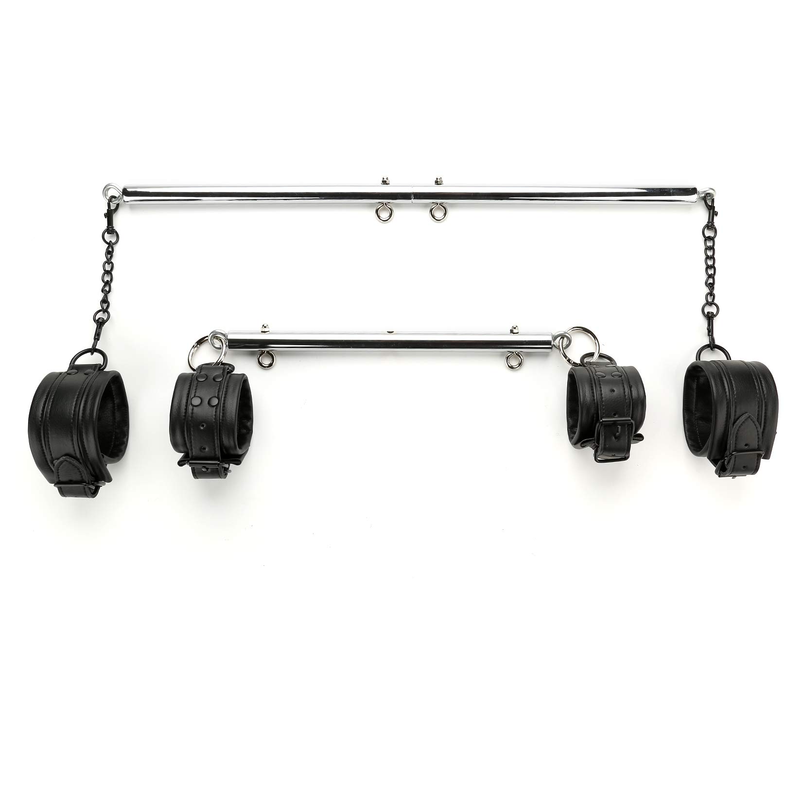EXREIZST Expandable Adjustable 2 Spreader Bar with 4 Leather Straps Sports Fitness System Set, Silver and Black