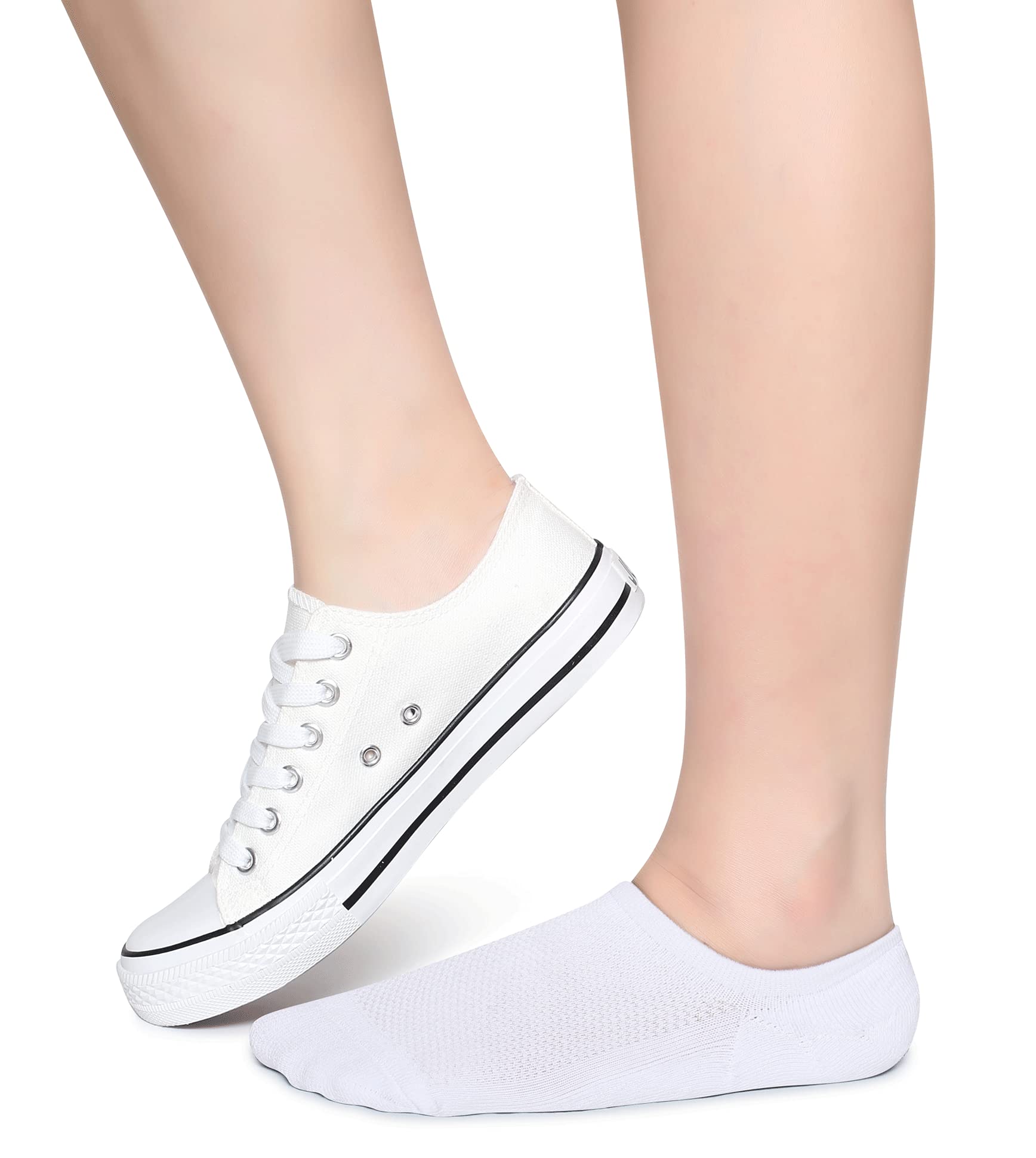 Henwarry Women's Thick Cushion Low Cut Cotton Ankle Socks Running Mesh No Show Athletic Socks-5 Pairs (A02-White, 9-11)