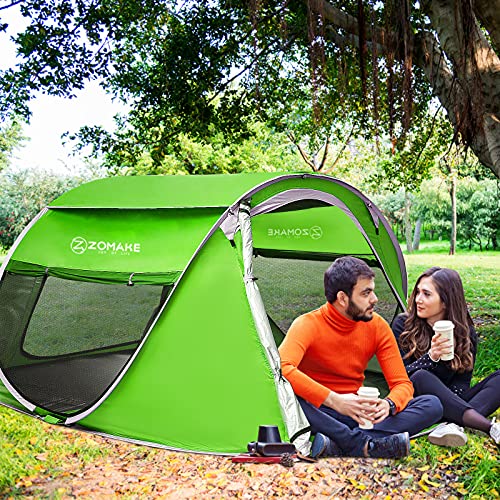 Easy Pop Up Tent 4 Person Waterproof - Pop-Up Camping Tents Automatic Tent Throw Pop Up Instant Flip Pop Tent for Camping,by ZOAMKE(Green)