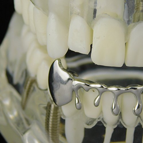 Fang Drip Grillz Bottom Teeth Fangs Silver Tone Hip Hop Vampire Dripping Pre-Made Grills