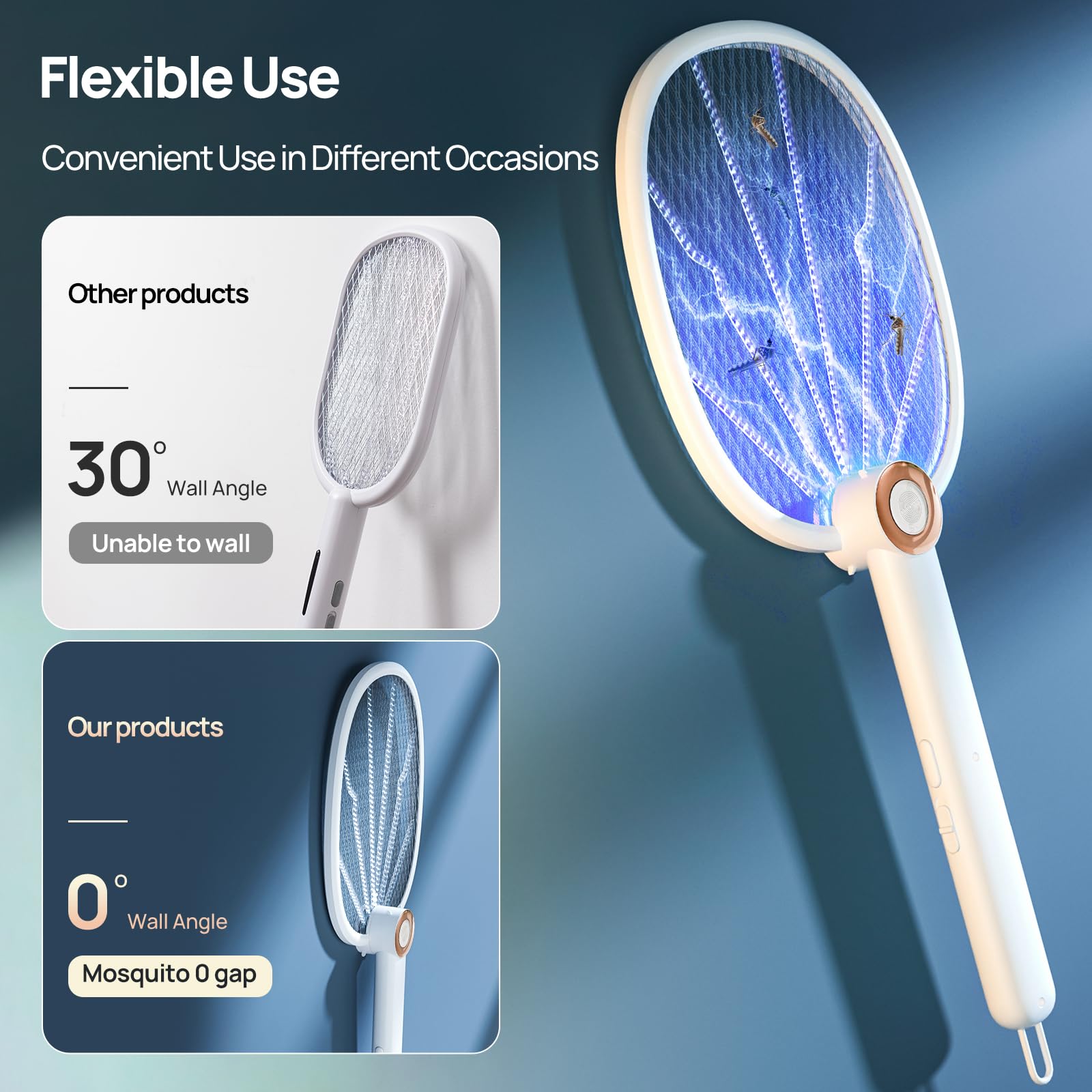 Meilen Electric Fly swatter Racket,2 in 1 Electric Bug Zapper Indoor with 1500mAh Battery,USB Rechargeable Mosquito Zapper with 5 Mosquito Lure lamp Beads,Fly swatter for Indoors( Brush Included)