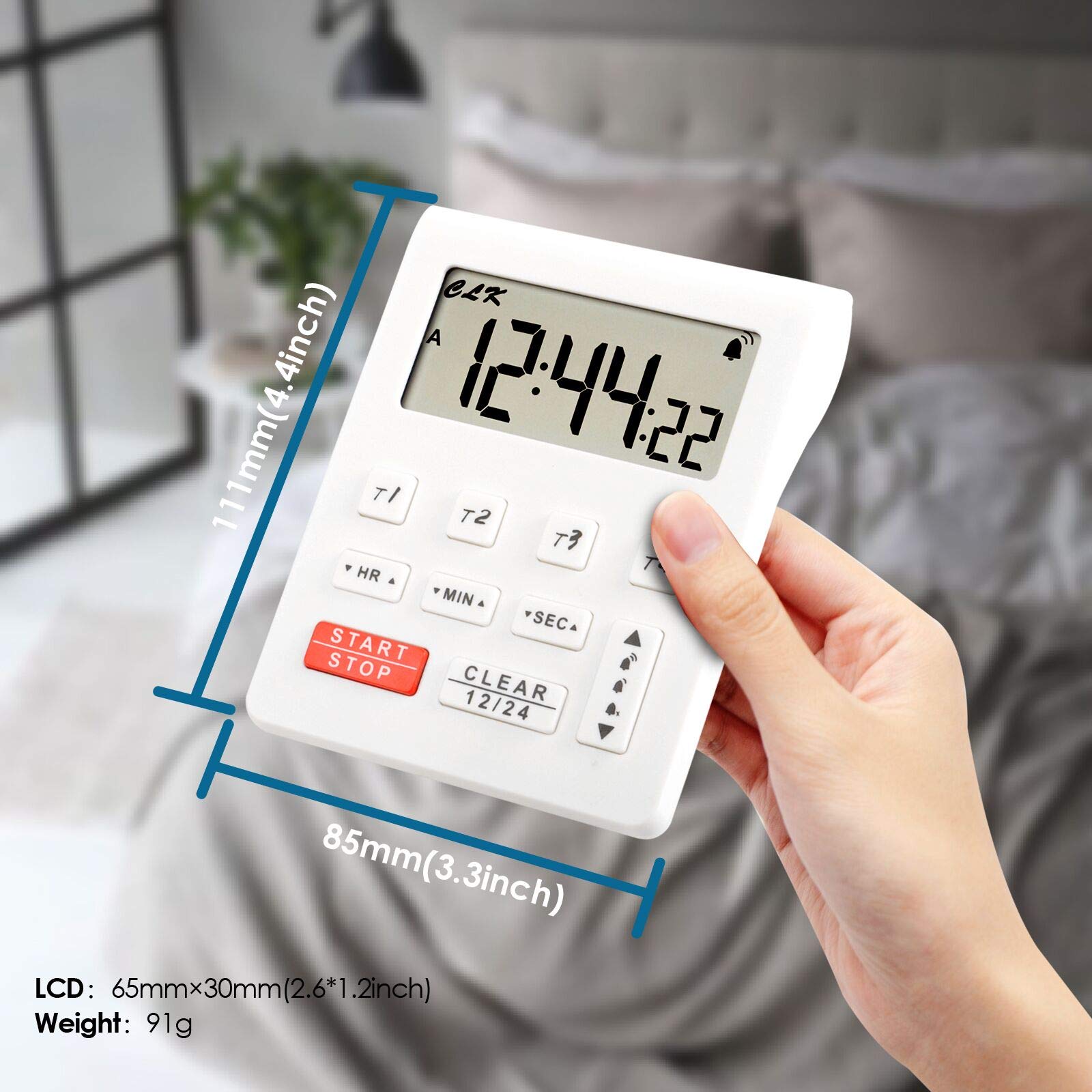 Jayron Desktop Digital Countdown Kitchen Timer,Clock,Counting,Loud Alarm,Battery Replaceable,for Wedding Retired Lab Homework Exercise Sports Fitness Classroom Meeting Work Kitchen Cooking(White)