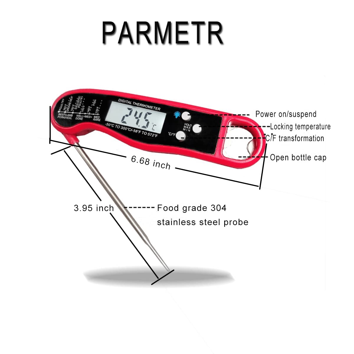 Meat Thermometer-Food Thermometer Compatible Bottle Cap Opening,Used for Cooking Kitchen Candy Meat Digital Thermometer,Instant Read Meat Thermometer for Oil Deep Fry BBQ Grill Smoker
