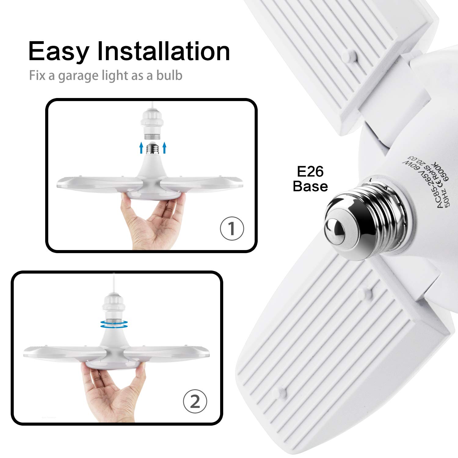 FanNicoo LED Garage Lights 500W Equivalent Deformable Ceiling Bulb 45W 4500LM 6500K Cool Daylight White,E26/E27 Medium Base Led Shop Light for Garage Basement Shop Workshop Warehouses Barn