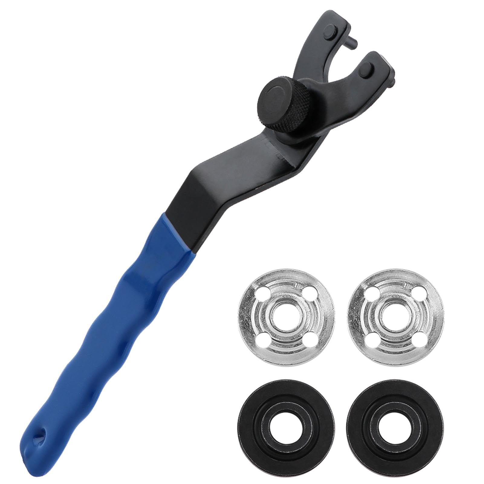 UXELY Angle Grinder Wrench with 4 pcs Angle Grinder Nut, Grinder Adjustable Spanner Wrench Flange Nut Kit for 5/8-11 Angle Grinder Power Tools Parts(COLOR:Blue+Black)