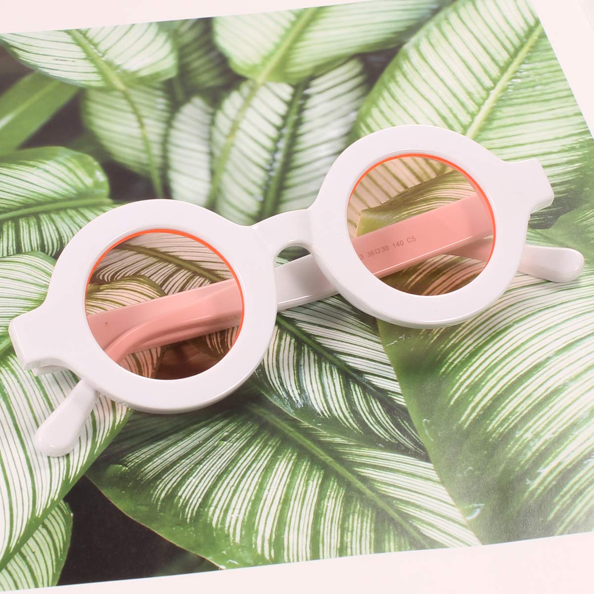 Fuaisi Retro Fashion Oversized Thick Bold Frame Round Sunglasses Anti-UV Outdoor Colorful Glasses (White Frame/Pink Lens)