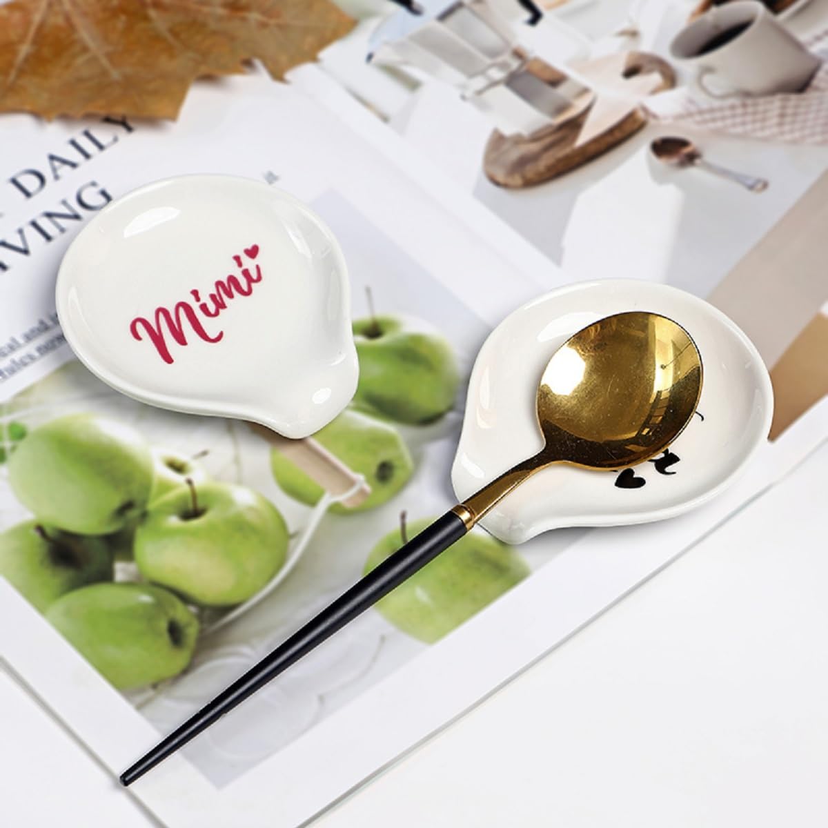 Spoon Rest for Coffee Station, Small Spoon Holder for Coffee Bar, Teaspoon Rest for Coffee, Ceramic Spoon Rests for Stove Top, Mimi Gifts