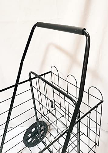 PrimeTrendz Jumbo Shopping/Laundry Folding Cart | Double Basket | Front Moving Swivel Wheels | Thicker Soft Sponge Handle | Color: Black