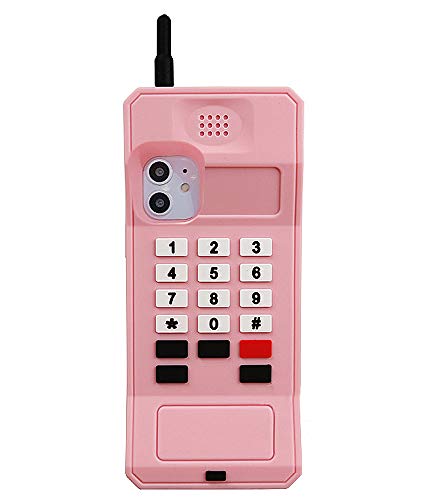 UnnFiko 3D Silicone Case Compatible with iPhone 14 Pro Max, Retro Classic Creative Soft Rubber Bumper Cover Cool Fun Thick Protective Stand Case (Retro Cellphone Pink, iPhone 14 Pro Max)