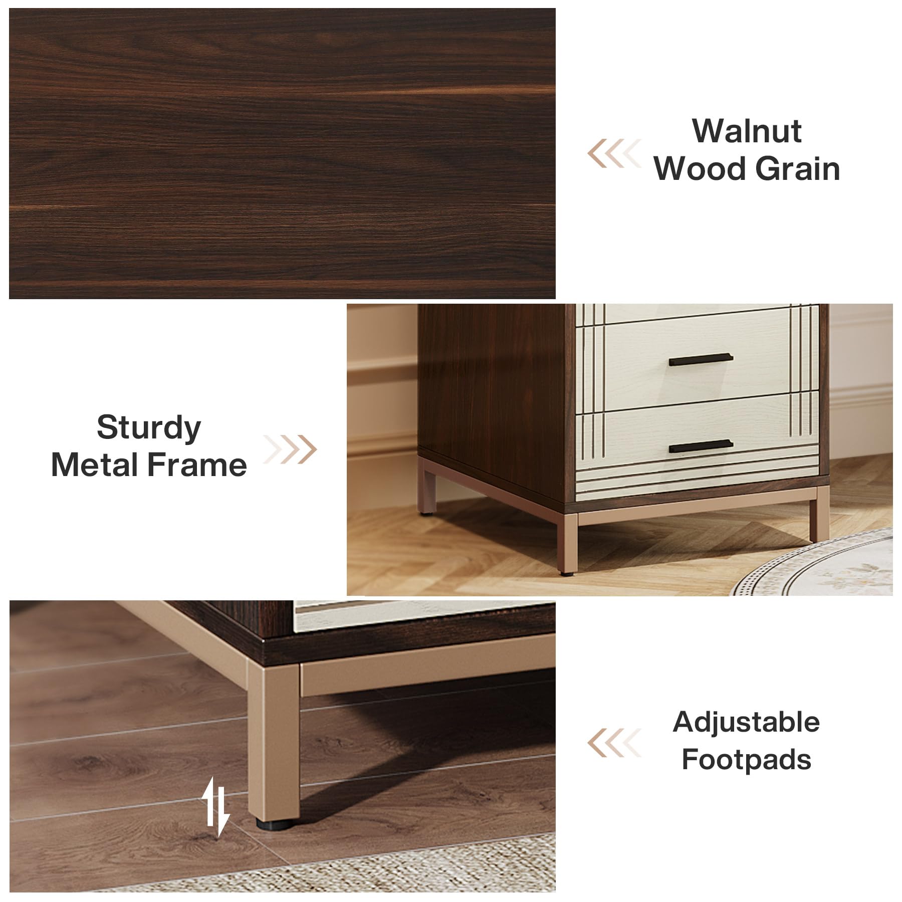 Tribesigns 61-Inch Vanity Desk with 4 Drawers, Mid-Century Modern Makeup Vanity Table, Wood Dressing Table for Bedroom, Brown & Beige (Table Only)