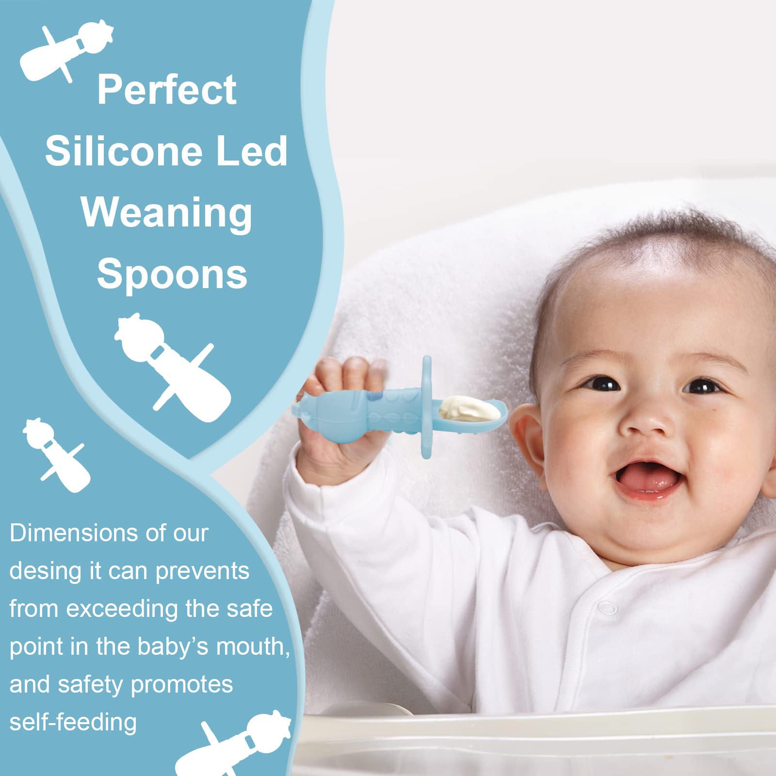 HIWOOD Baby Led Weaning Spoons | First and second Stage Self Feeding Toddler Utensils Set | BPA Free barrier Anti-Choke Baby Silicone Spoon | For Ages 6 Months+ | 3PK
