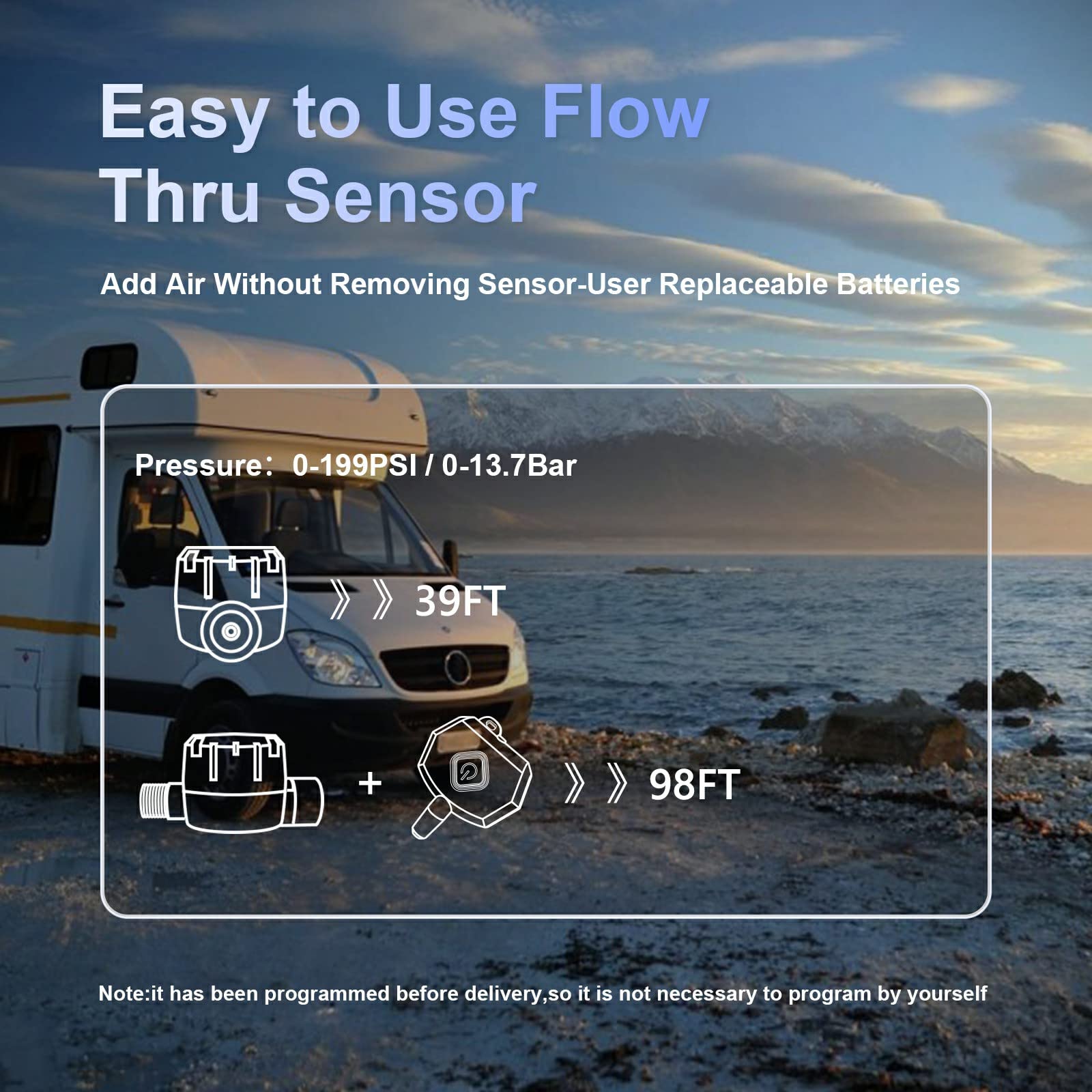 Easesuper Rv Tire Pressure Monitoring System, Large Screen Rv TPMS with 6 Flow Thru Sensors(0-199PSI) & Repeater,7 Alert Modes & Real Time Display Pressure&Tempereture, Auto Sleep,for Trailer,Truck