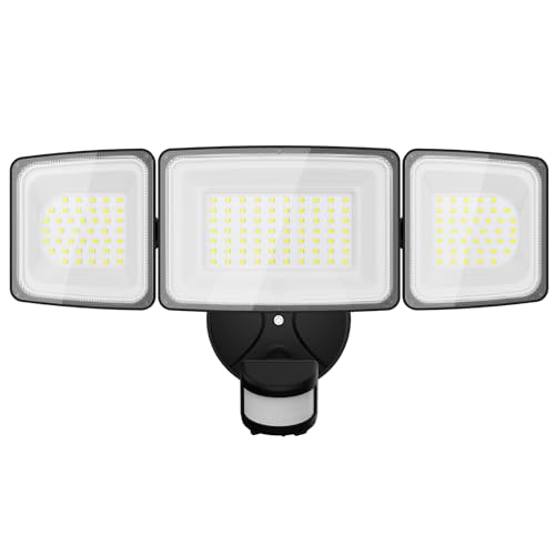 Onforu 100W LED Security Lights Motion Sensor Light Outdoor, 9000lm Super Bright Flood Light Motion Detector with 3 Head, IP65 Waterproof Exterior Floodlight, 6000K Wall Light for Entryway, Garage