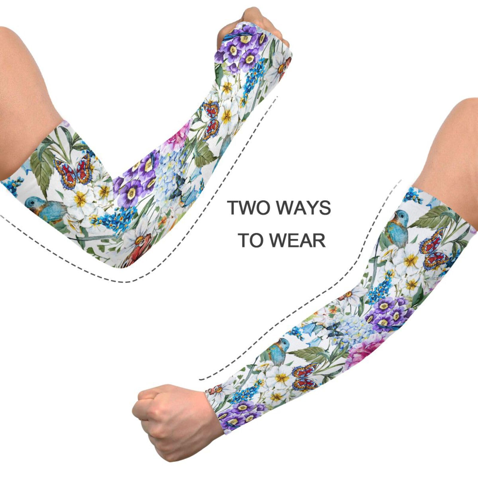 JUNZAN Gardening Arm Sleeves Farm Sun Protection Cooling Sleeves for Women Men with Thumb Hole Floral Flowers