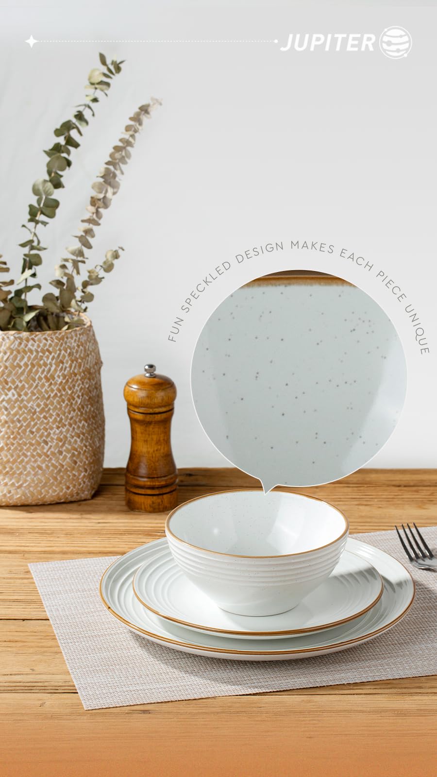 Famiware Jupiter Dinnerware Set, Plates and Bowls Sets for 4, Microwave and Dishwasher Safe, Scratch Resistant, 12 Pieces Dishes Set, White
