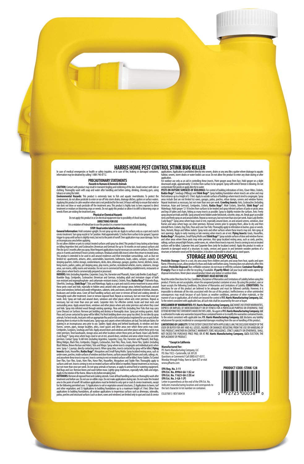 Harris Stink Bug Killer, Liquid Spray with Odorless and Non-Staining Extended Residual Kill Formula with Funnel and Sprayer (Gallon)