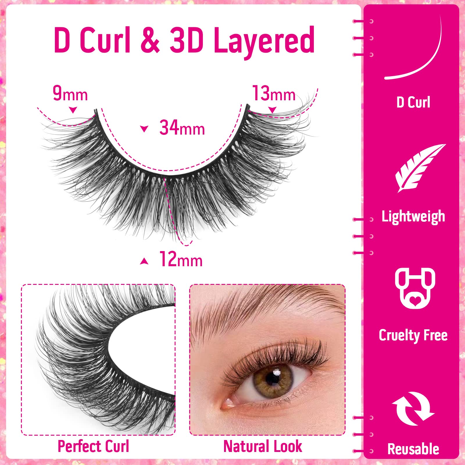 Natural Lashes Cat Eye Wispy False Eyelashes D Curl Lashes Fake Eyelashes Soft Handmade Russian Strip Lashes Pack Look Like Extension Multipack 16 Pairs