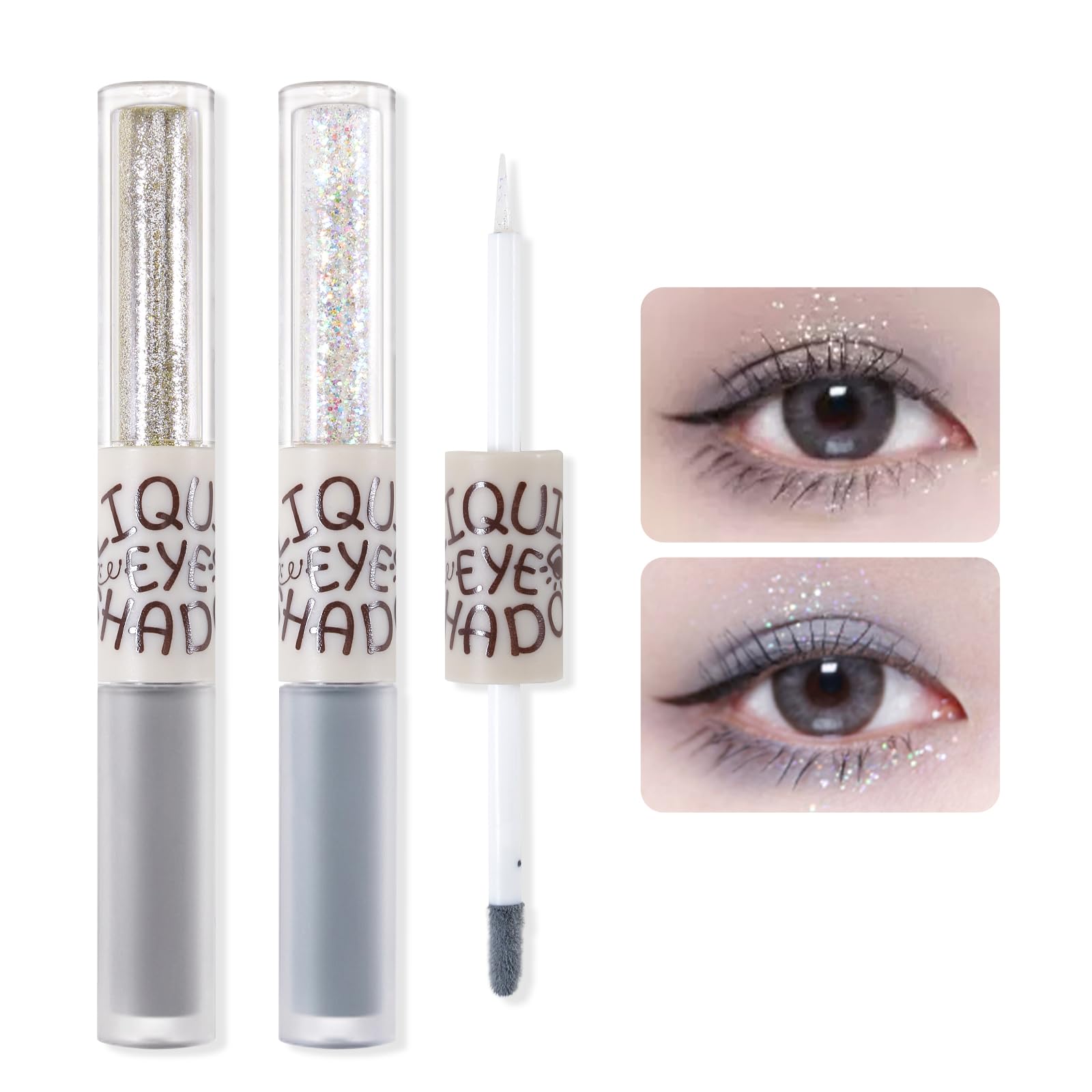 Erinde 4PCS Liquid Glitter Matte Eyeshadow Set, 2-in-1 Glitter Eyeliner & Cream Eyeshadow, Korean Shimmer Matte Eye Shadow Liner Makeup, Quick Drying, Easy to Apply & Long Lasting Pigmented Formula
