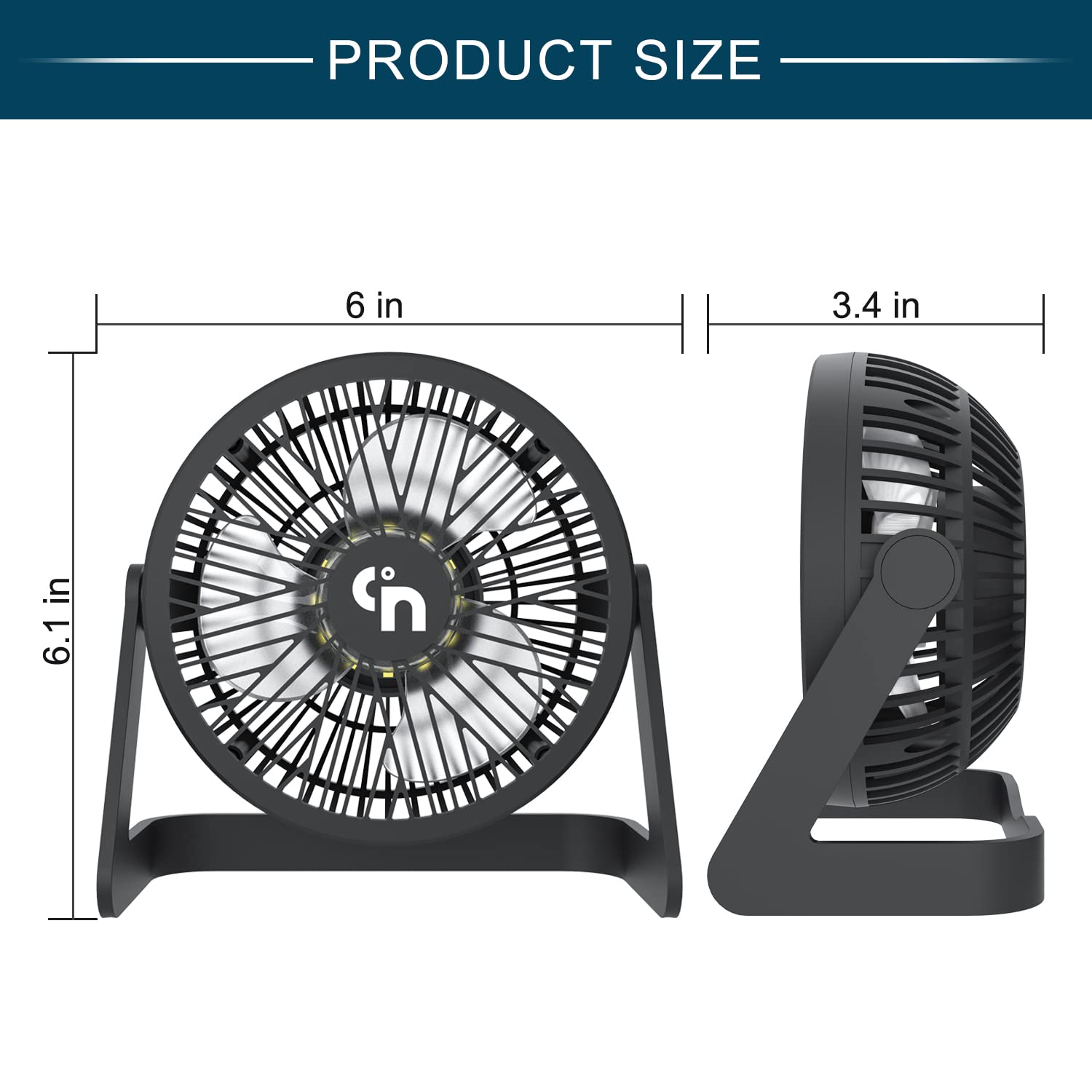 HomeLifairy 5.3 inch USB Desk Fan with LED Light, 3 Speeds Quiet Small Fan,360°Rotation Cooling Table Fan, Mini USB Desktop Fan for Desk Home Office Bedroom
