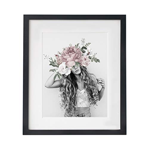 Fashion Woman Flower Head Modeling - Wall Decor Poster Print - Trendy Cute Beautiful Feminine Fine Visual Art Display (Framed)