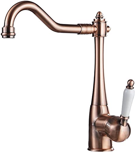Kitchen Faucet Copper Bar Faucet 360 ° Swivel Single Handle Traditional Period Single Ceramic Lever Kitchen Sink Faucet Antique Mixer Tap One Hole Wet Bar Sink Faucet Victorian Commercial