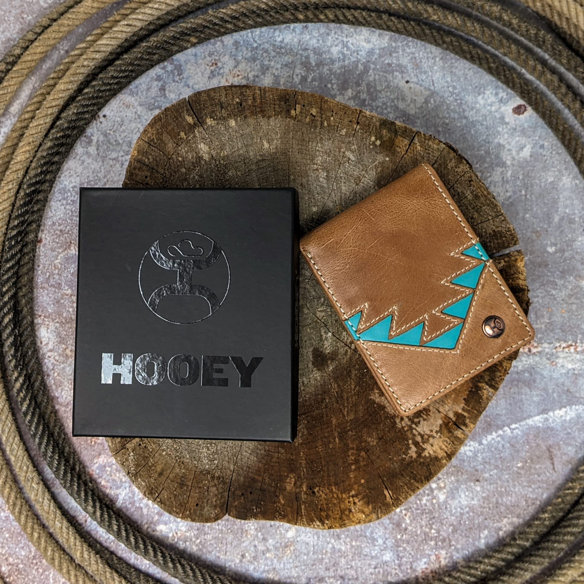 HOOEY Bi-Fold Leather Men's Wallet (Hands-Up - Sunset Serape)