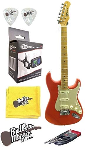 Effin Guitars OldStart/FR Fiesta Red Deluxe Electric Guitar w/Effin Tuner + More