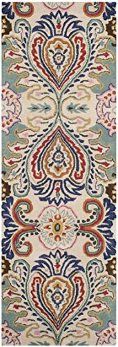 SAFAVIEH Bella Collection 2'3" x 7' Ivory/Blue BEL118A Handmade Boho Premium Wool Runner Rug