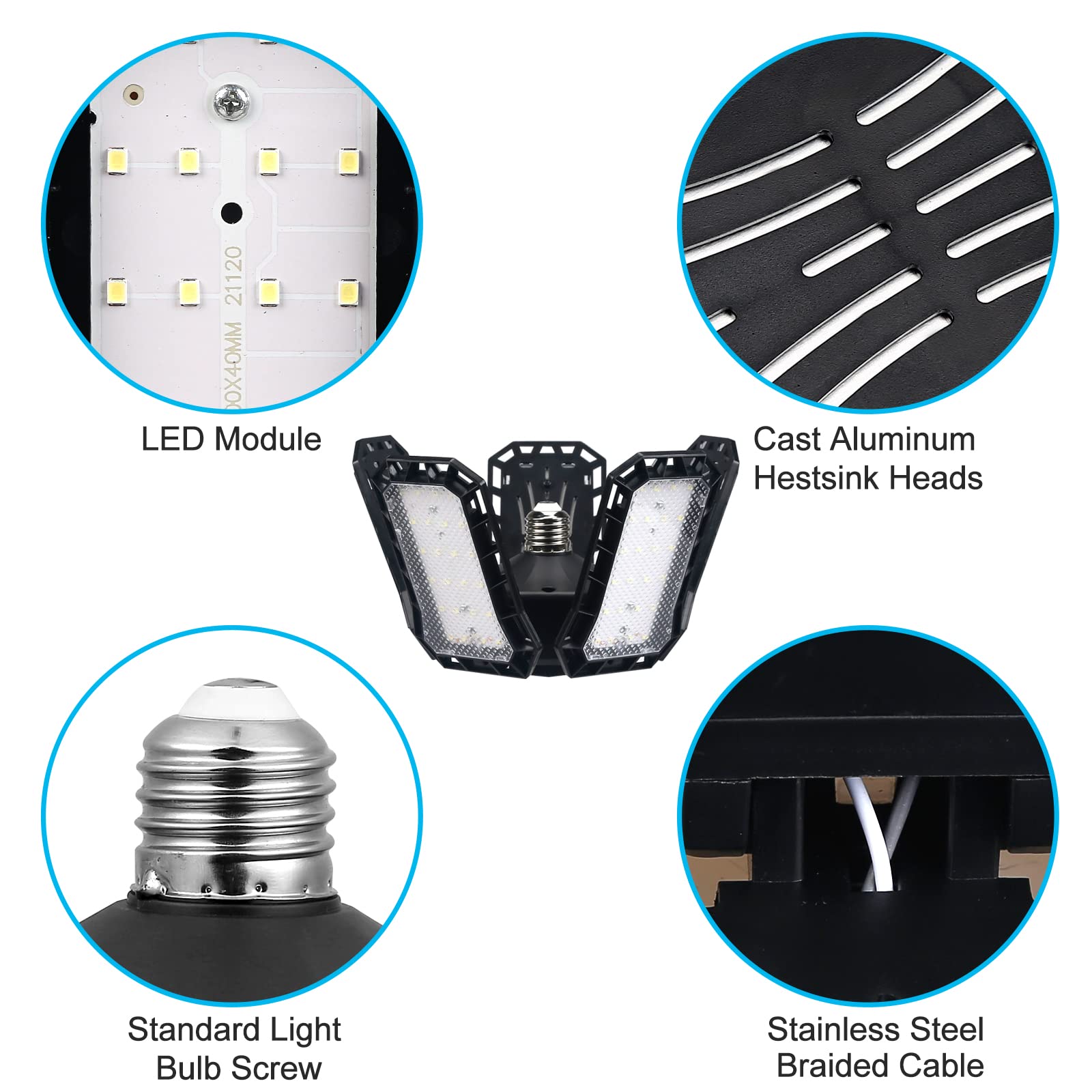 LIGHTSTARTER 2 Pack LED Garage Lights 120W Garage Lights Ceiling Led 12000LM 6500K Led Shop Light with 5+1 Adjustable Panels Support E26/E27 Screw Socket (2 Pack-120W)…