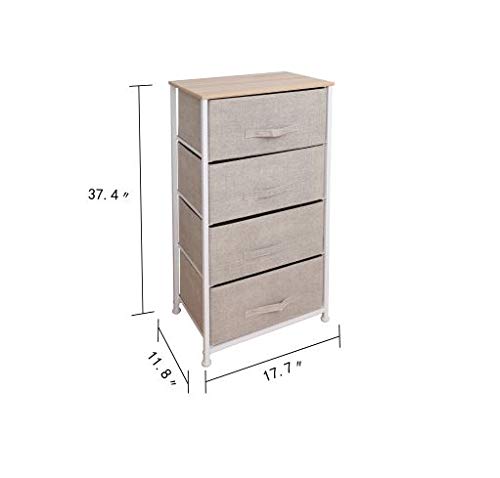 East Loft Tall 4 Drawer Dresser Storage Organizer for Closet, Nursery, Bathroom, Laundry or Bedroom Fabric Drawers, Solid Wood Top, Durable Steel Frame Natural