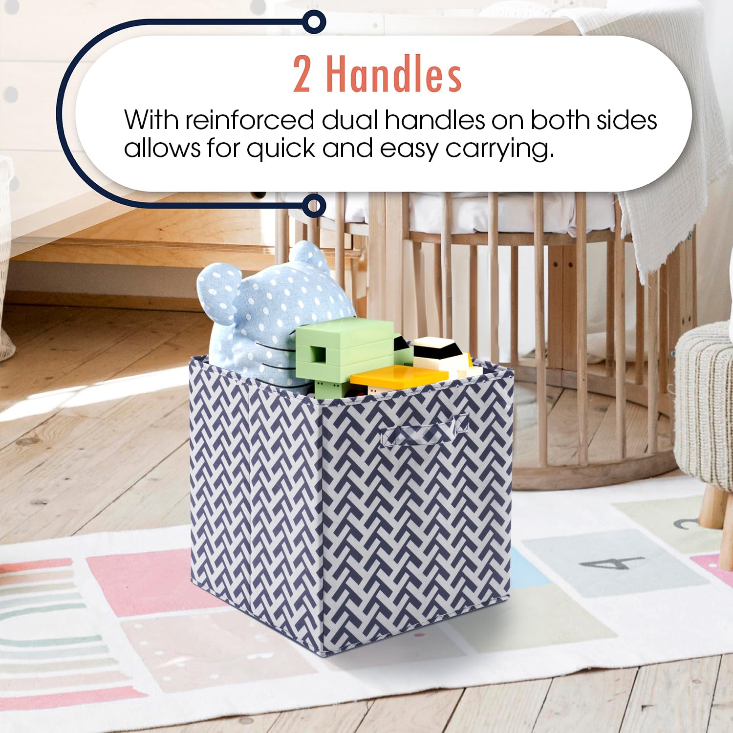 Ornavo Home 6 Pack 13 x 13 Inch Kallax Storage Cube Bin, Printed Pattern Collapsible Fabric Storage Shelf Bins Cube Organizer for Closet with Handles, Ash Gray