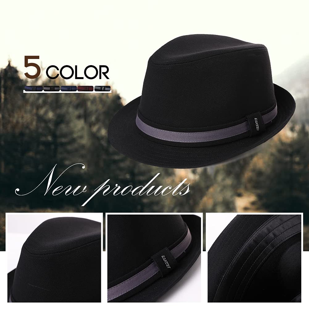 Fancet Mens Large 1920s Black Fedora Packable Manhatten Gatsby Gangster Trilby Winter Derby Jazz Dress Hat