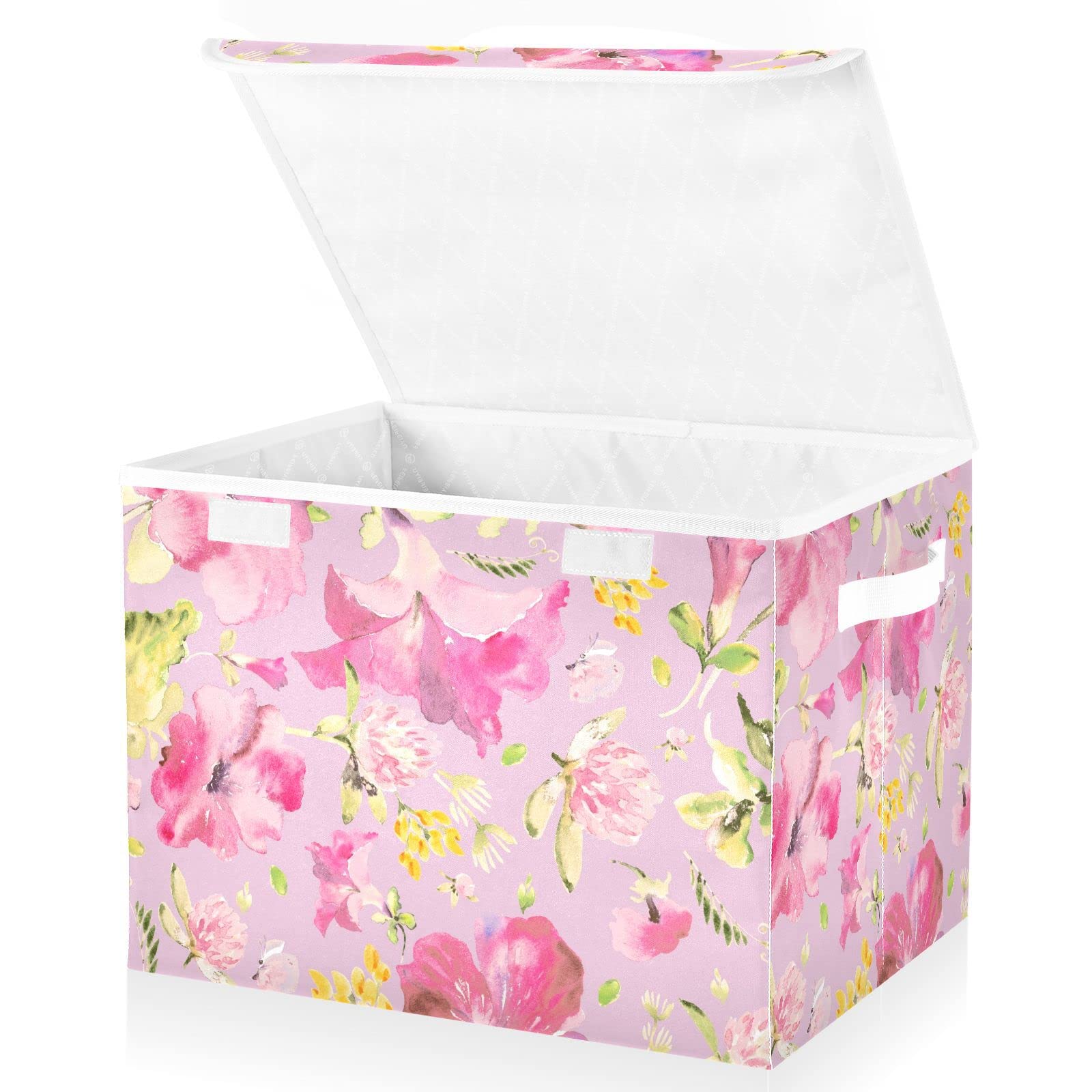 GUIJI Petunias Pink Fabric Storage Bins with Lids and Handle,Foldable Storage Bins with Lids,Closet Organizers for Clothes Storage,Room Organization, Office Storage, Chest Organizer
