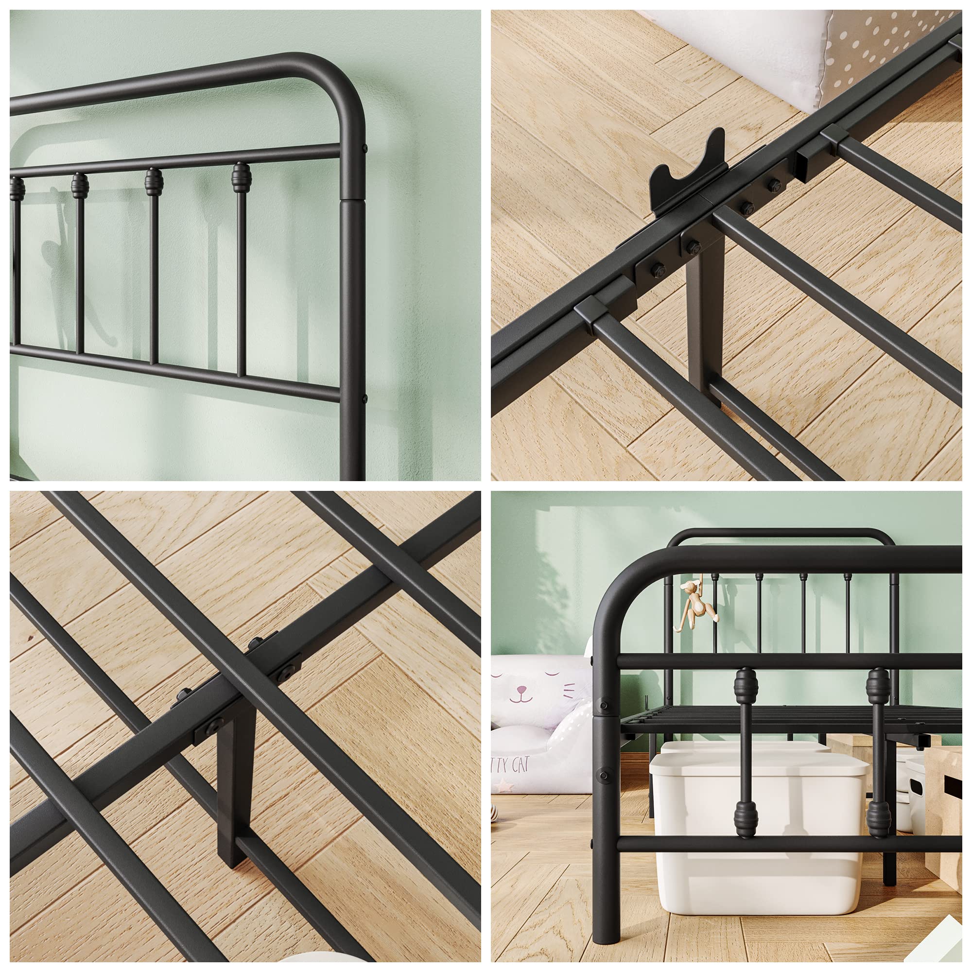 Elegant Home Products King Bed Frame with Headboard and Footboard,Metal Platform Bed Frame King Size,No Box Spring Needed,Mattress Foundation,Sturdy Steel Slat Support,Easy Assembly,Black
