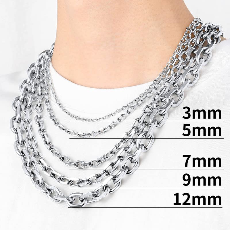 Stainless Steel Cable Link Chain Necklace for Women Men Jewelry Gift 3mm Sturdy Strong Rolo Chain Necklaces, 18 Inch