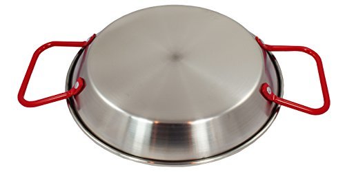 SUNRISE Kitchen Supply Stainless Steel Paella Pan with Red Handle (10")