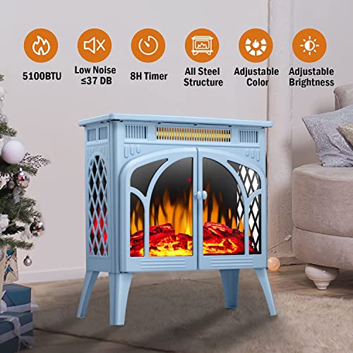 Electric Fireplace Stove Heater,Electric Fireplace, Fireplace Heater with 3D Logs and Realistic Flame,1500w,Blue