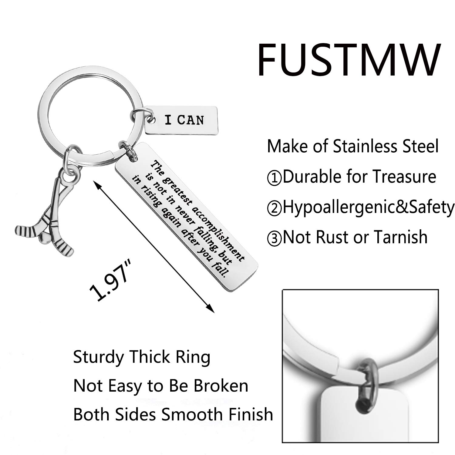 FUSTMW Hockey Gift Ice Hockey Charm Keychain Inspirational Hockey Team Gift Ice Hockey Players Gift for Hockey Moms & Coaches (silver)