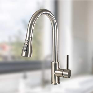 Kitchen Faucet with Pull Down Sprayer,Single Handle Kitchen Sink Faucet with Pull Out Sprayer,High Arc,Stainless Steel Kitchen Faucets with Deck Plate,Brushed Nickel KC-98001BS