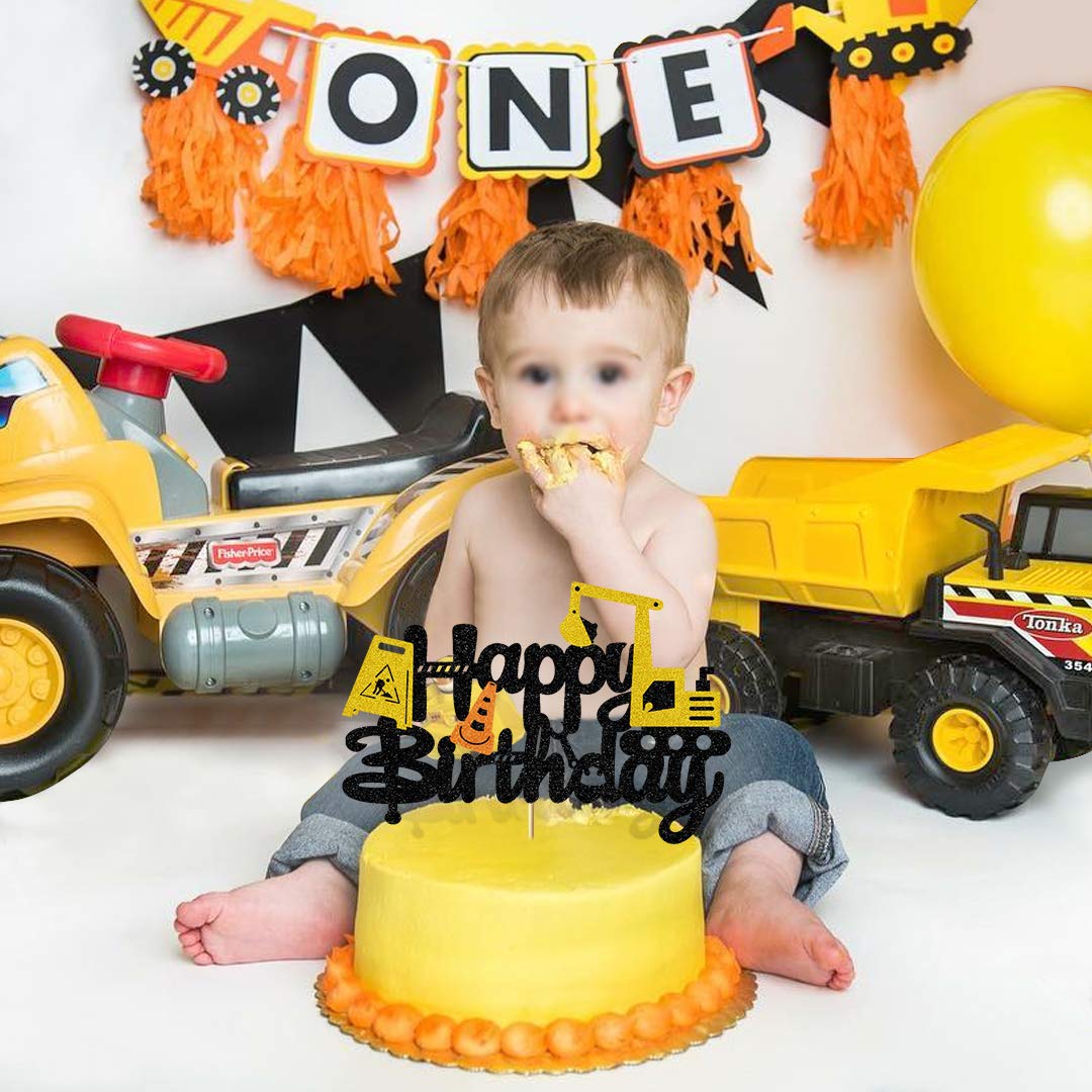 Glorymoment Excavator Birthday Cake Topper, Construction Cake Topper Decorations for Children Excavator Engineering Theme Cake, Construction Theme Kids Birthday Party Decoration (6.7ββx4.49ββ)