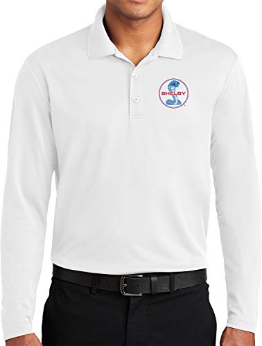 Ford Mustang Shelby Blue and Red Long Sleeve Polo, White 4XL