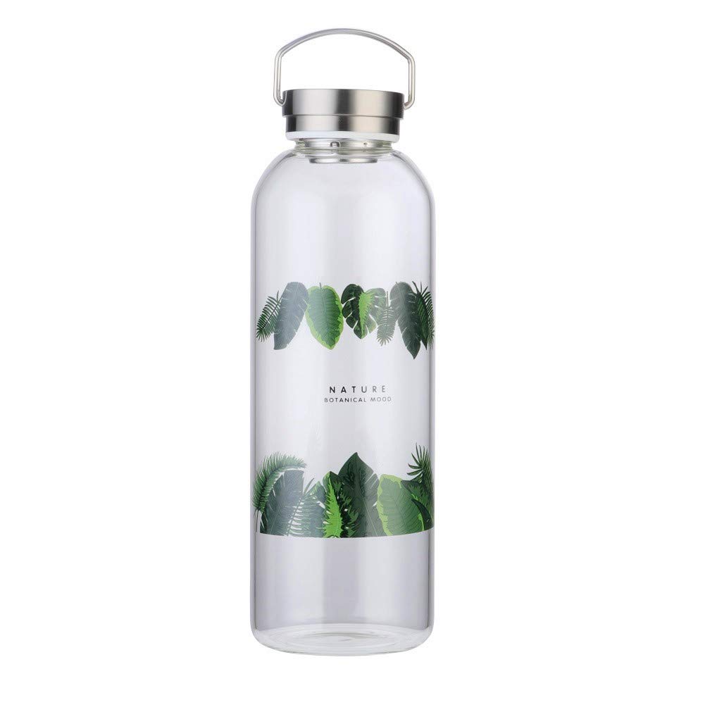 Gulujoy Glass Water Bottle 64 oz LeakProof Lid Neoprene Sleeve Wide Mouth Portable Reusable Eco Friendly