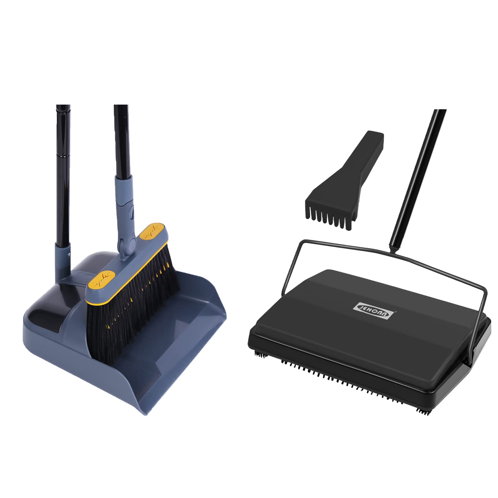 JEHONN Carpet Floor Sweeper Manual with Horsehair, Broom and Dustpan Set for Home