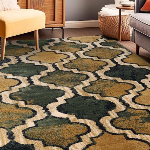 Superior Indoor Large Area Rug, Jute Backed, Perfect for Living/ Dining Room, Bedroom, Office, Kitchen, Entryway, Modern Geometric Trellis Floor Decor, Viking Collection, 5' x 8', Green