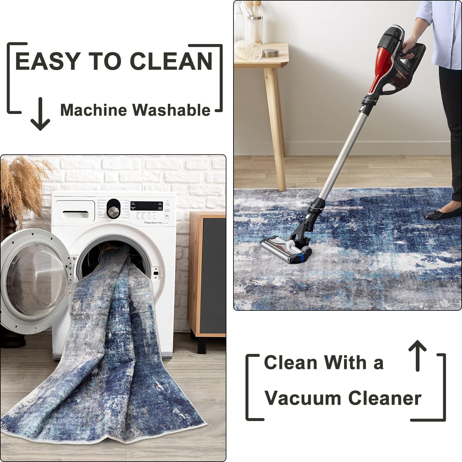 Uphome Washable Runner Rug, 2x6 Abstract Bathroom Runner Rug, Blue Soft Non-Slip Hallway Rug, Modern Neutral Aesthetic Indoor Rug for Kitchen Bedroom Porch