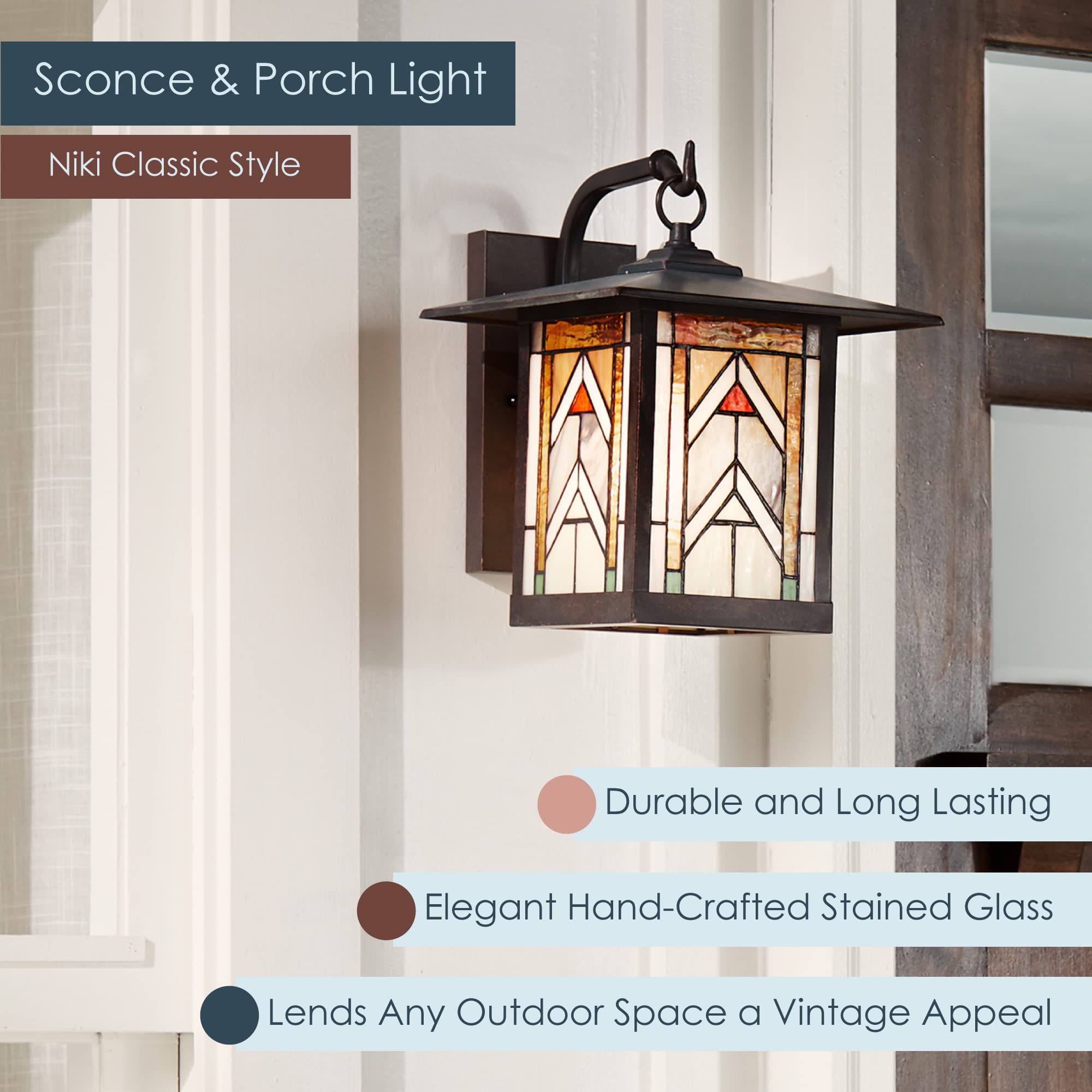 River of Goods Stained Glass Outdoor Light Fixture - 11.75" H - Mission Style Porch Light - Niki