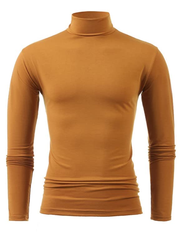 GSTARI Men's Turtleneck Top Slim Fit Solid Base Sweater Casual Long Sleeve Underwear Tops Male Cozy Breathable Blouse T-Shirt Coffee