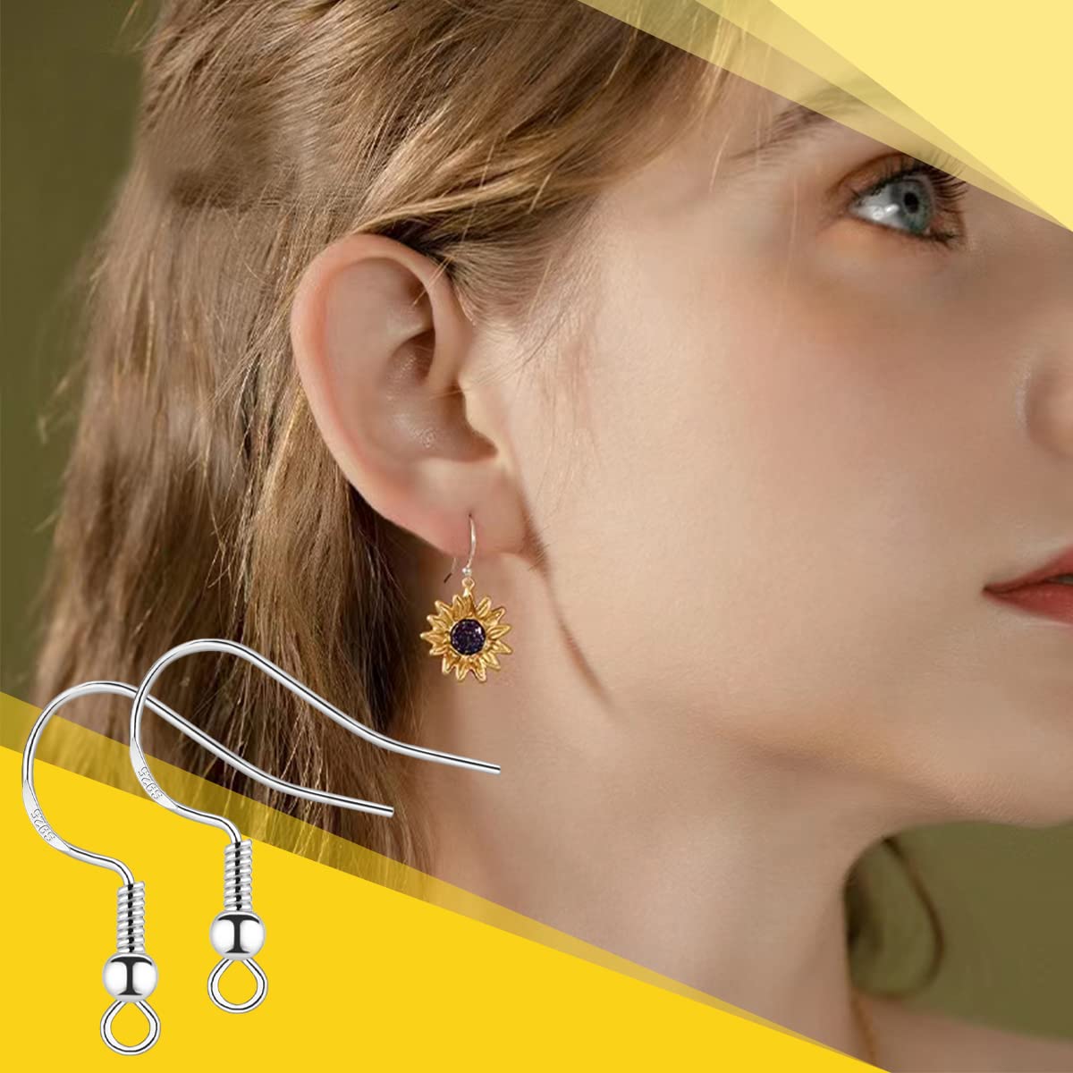 FANCY NOVA Earring Hooks Silver, 925 Sterling Hypoallergenic Earrings Wires Fish Hooks for Jewelry Making Finding with Jump Rings & Clear Rubber Earring Backs (Silver,120 PCS/60 Pairs)