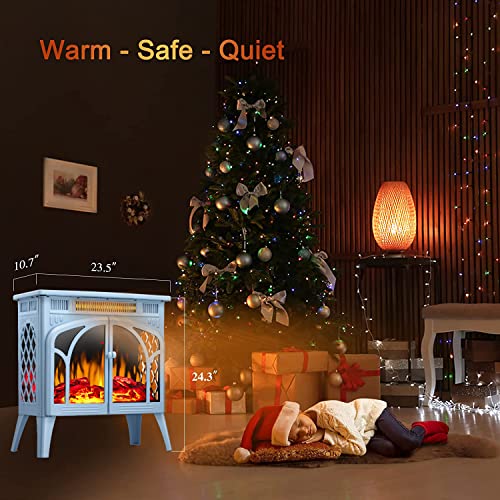 Electric Fireplace Stove Heater,Electric Fireplace, Fireplace Heater with 3D Logs and Realistic Flame,1500w,Blue