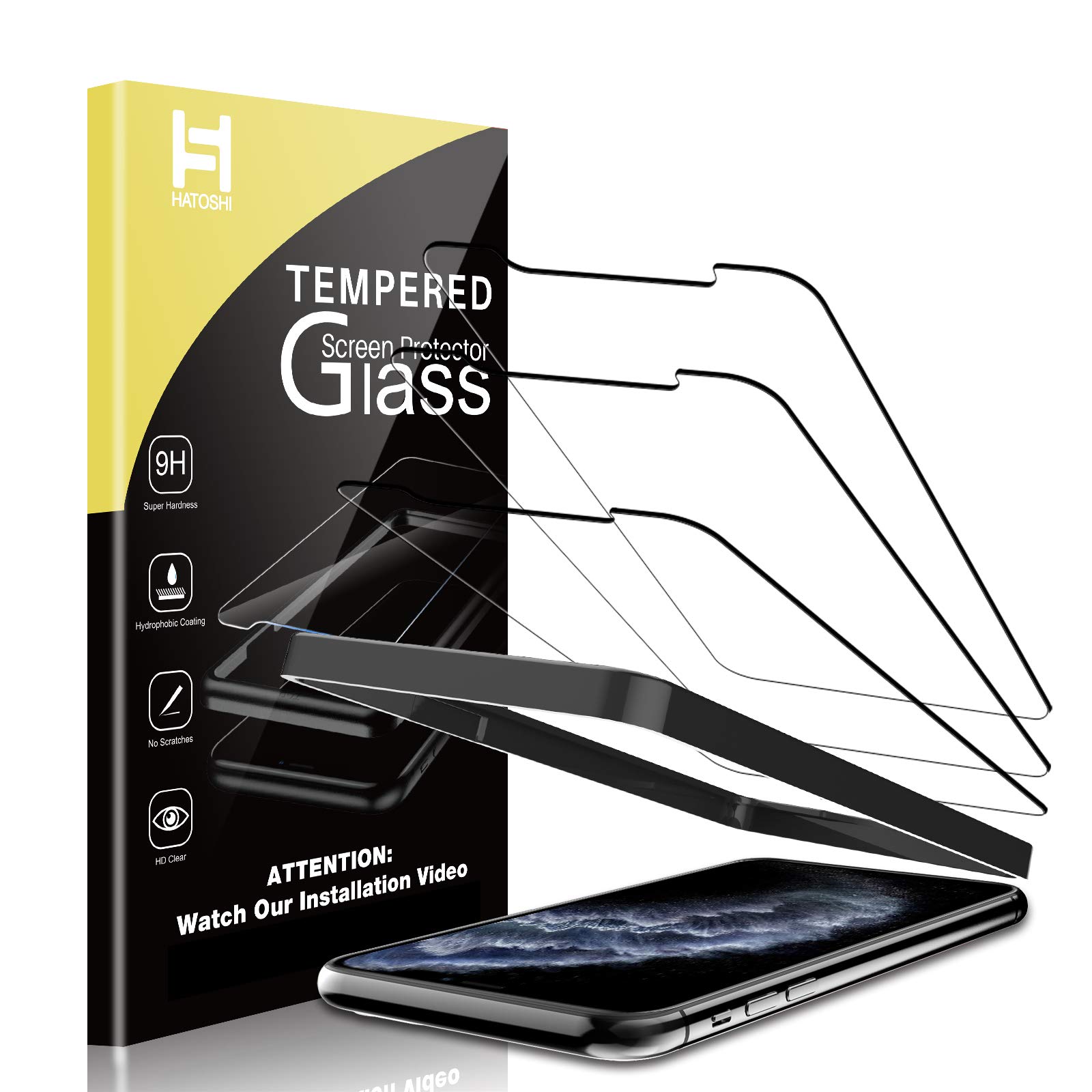 HATOSHI 3 Pack Screen Protector Designed for iPhone 11 Pro Max, iPhone XS Max Tempered Glass Film- Alignment Tray Easy Installation Case Friendly HD Clarity Bubble Free 9H Glass Screen 6.5-inch